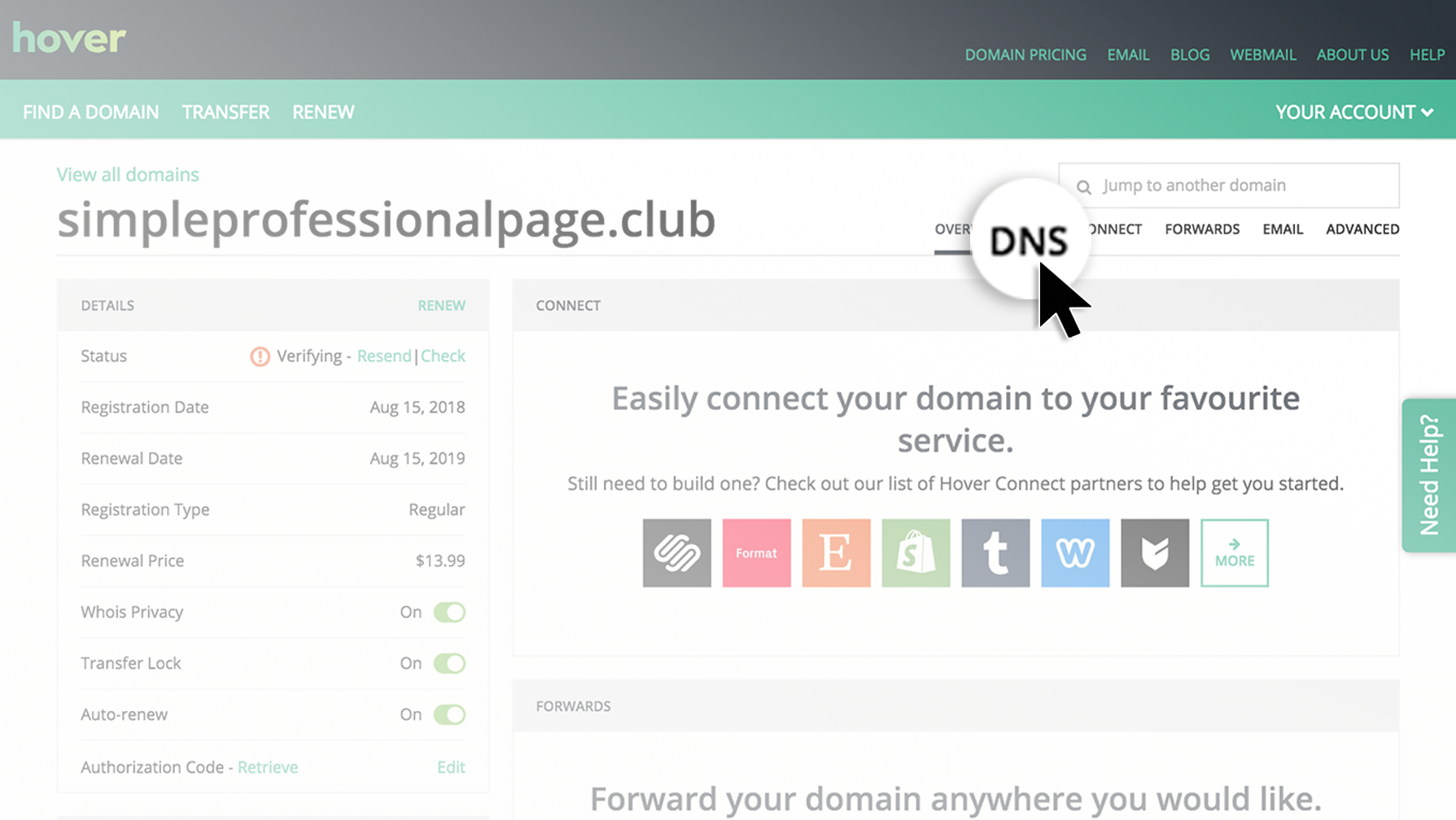 Connecting your Hover domain – About.Me